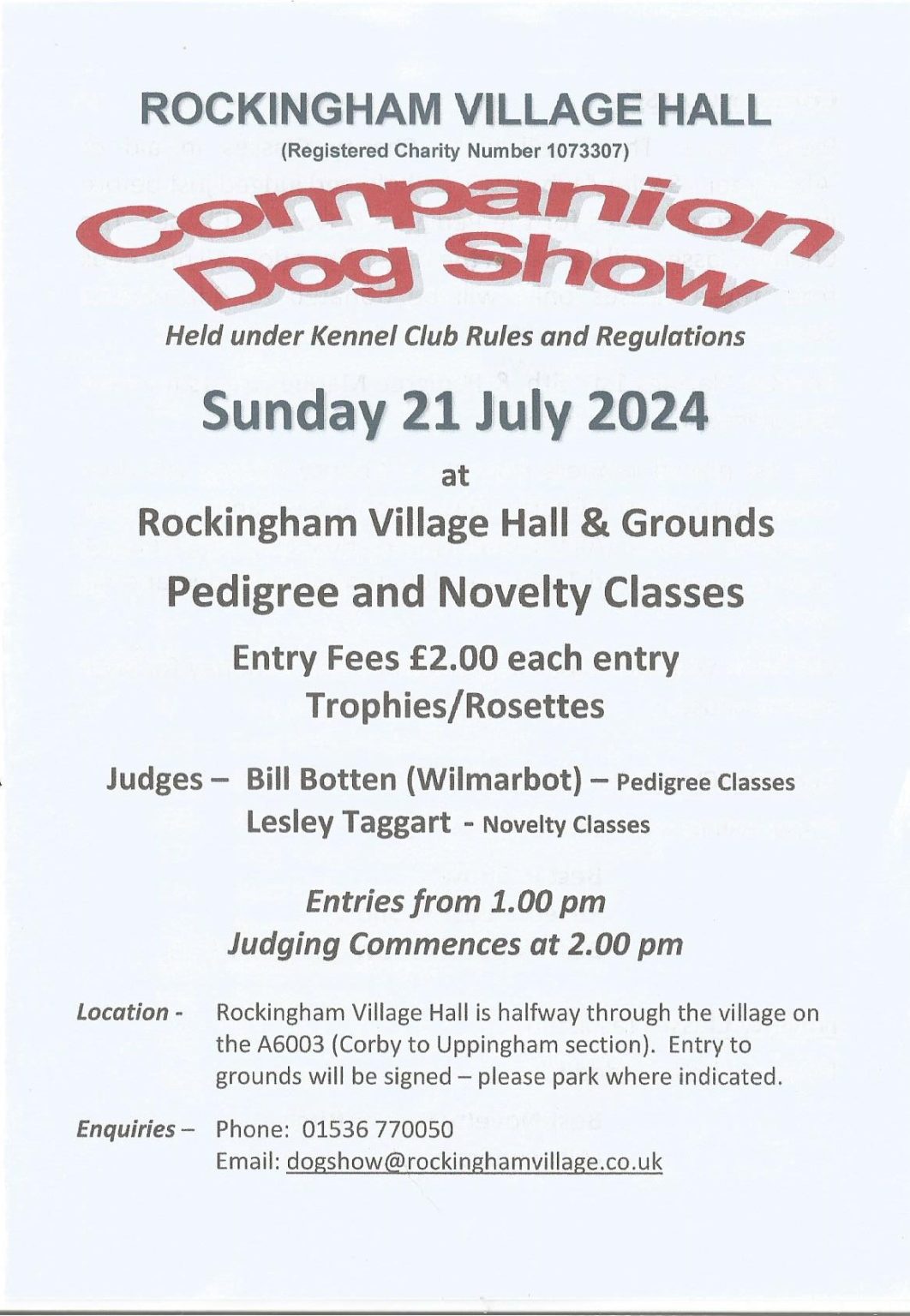 Companion Dog Show 21st July 2024 – Rockingham Village